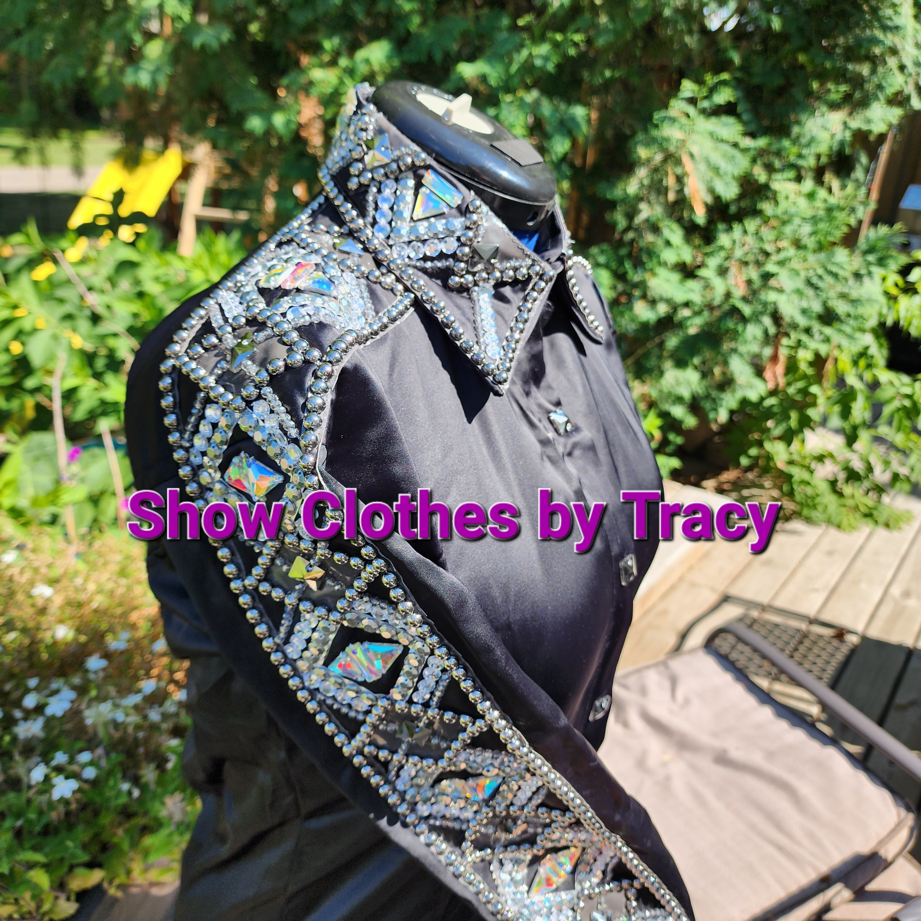 CUSTOM Black full arm crystal day shirt – Show Clothes by Tracy