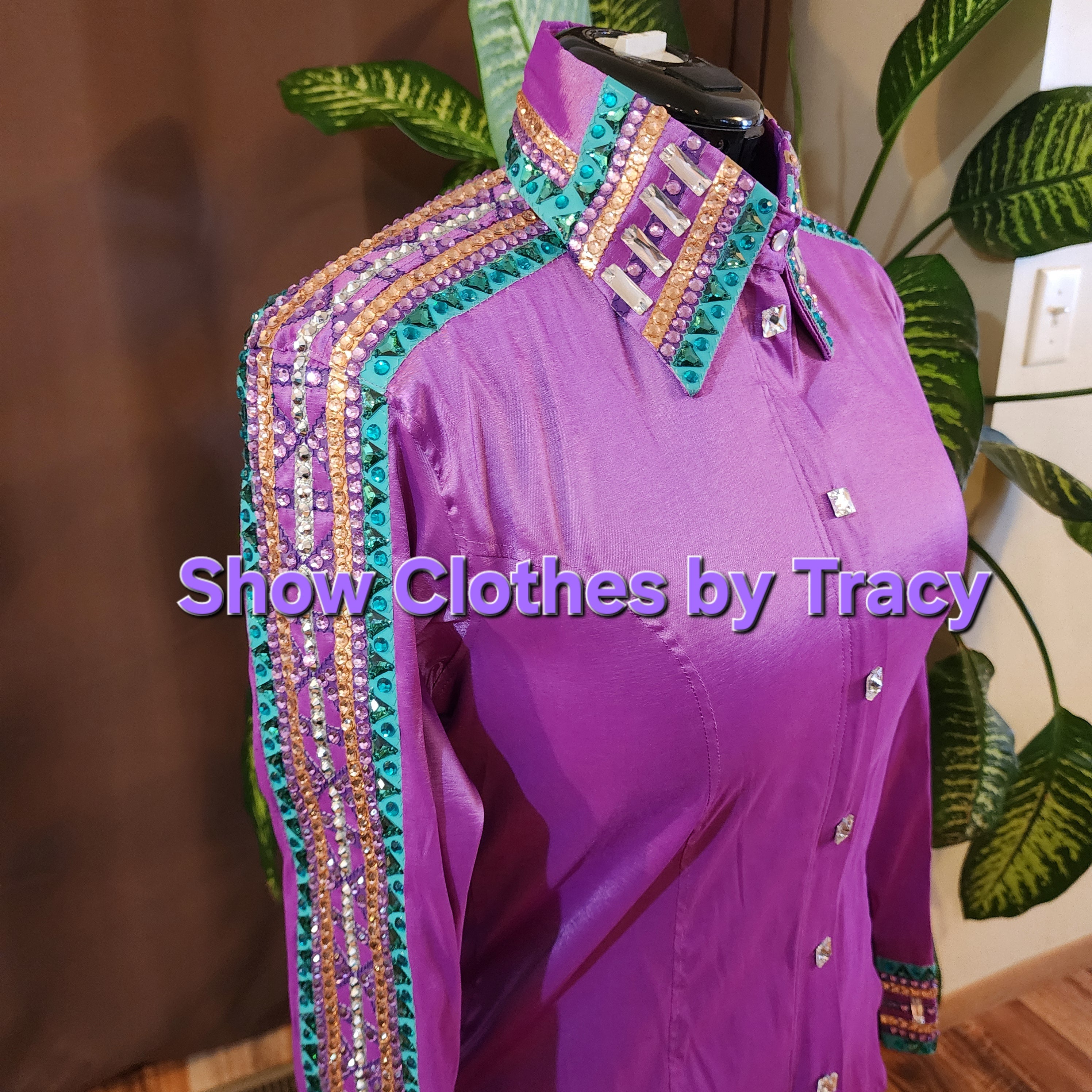 A Large Purple stretch taffeta day shirt – Show Clothes by Tracy
