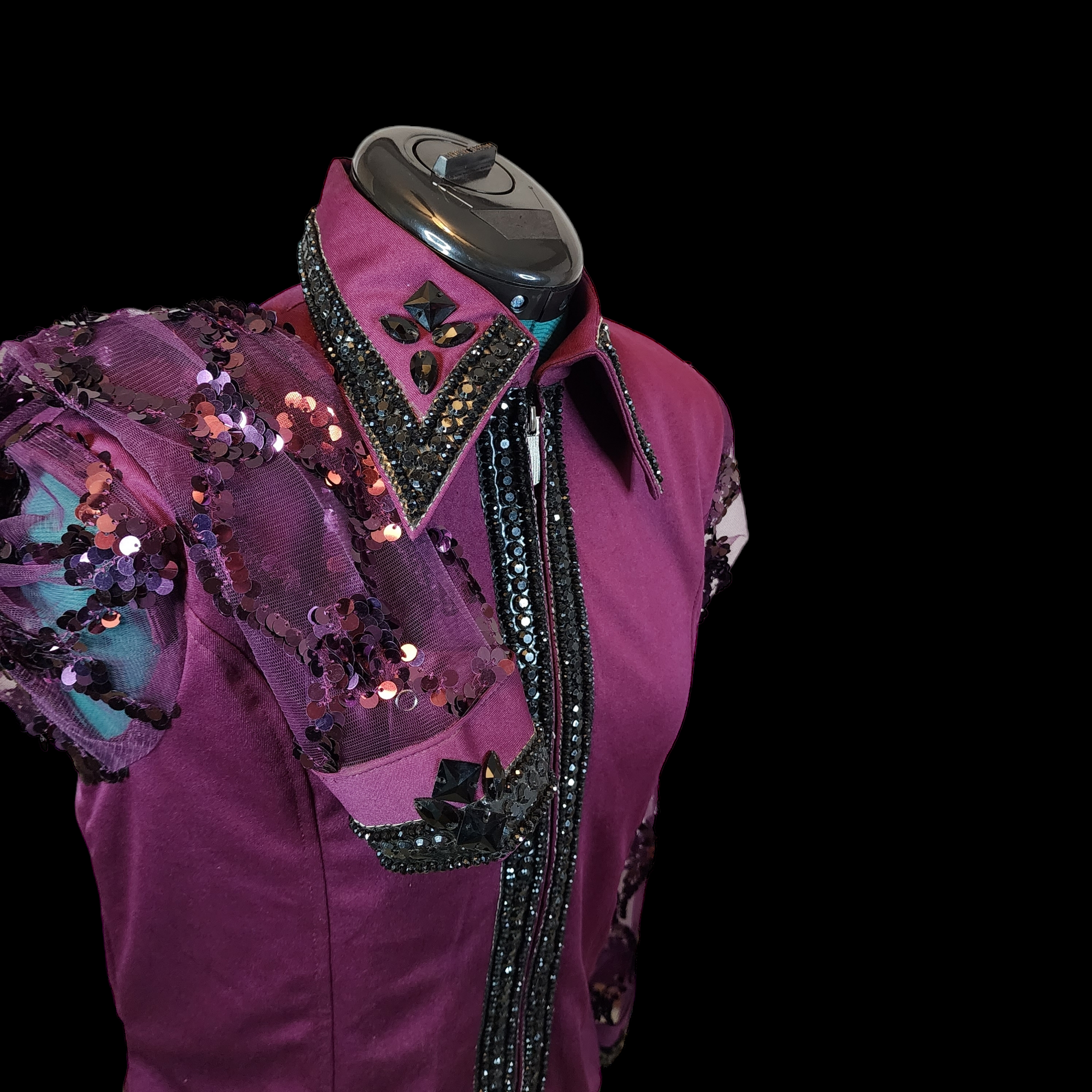 CUSTOM Eggplant & black sheer sleeve day shirt – Show Clothes by Tracy