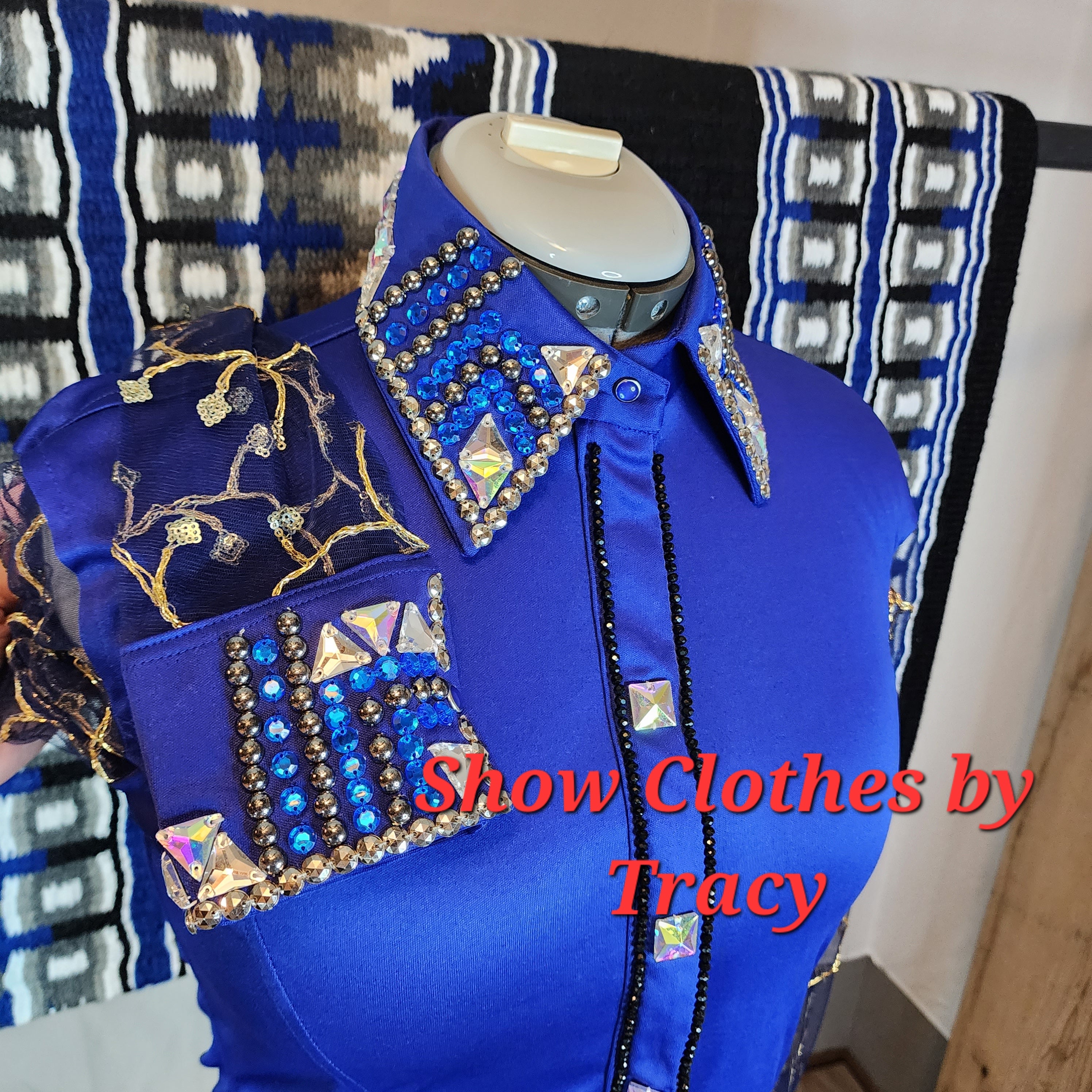 CUSTOM Blue Sheer Sleeve Day Shirt – Show Clothes by Tracy